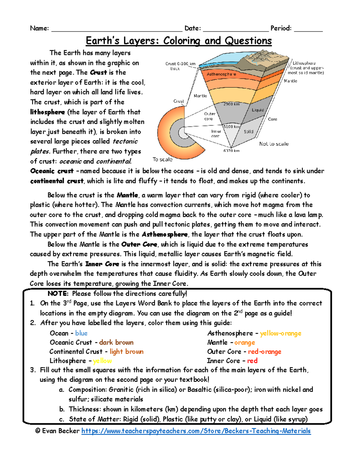 Earth Layers Coloring Activity & Questions (Earth Science Lab) - Studocu