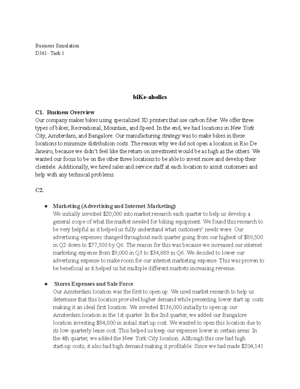 Business Simulation Task 1: Company Overview and Marketing Strategy ...