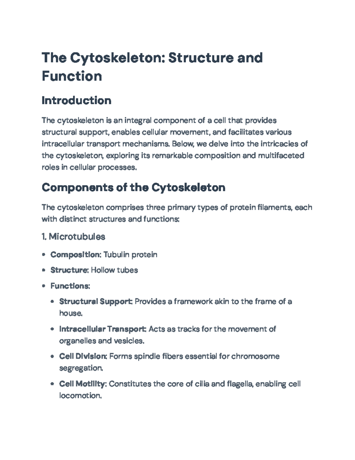 Cytoskeleton Structure and Functions: Insights from Cell Biology - The Cytoskeleton: Structure ...
