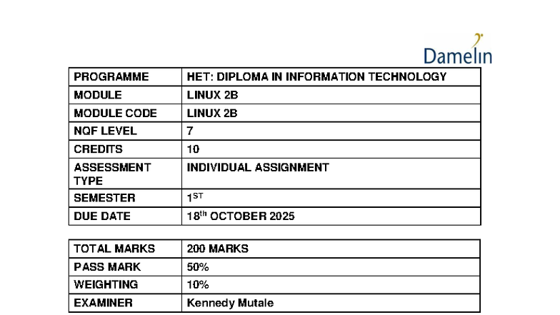 Linux Semester 2 Assignment 2: Diploma in IT - Module Linux 2B - Studocu