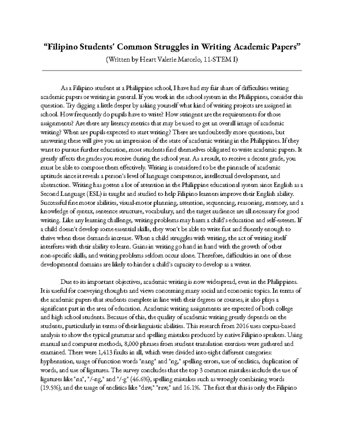 Filipino Students' Common Struggles in Writing Academic Papers - 11 ...