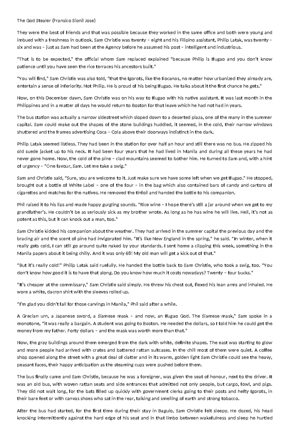 The story of the God Stealer (ENG 101) - A journey of friendship and ...