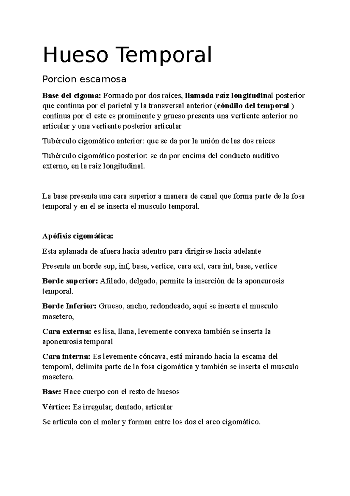 Hueso Temporal - Hueso Temporal Porcion escamosa Base del cigoma ...
