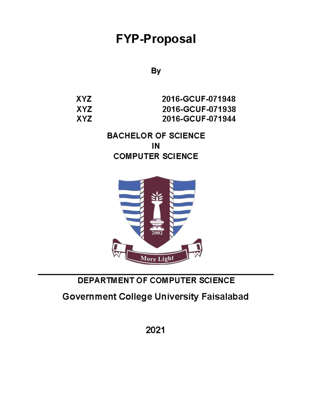 FYP Proposal 2021 - FYP-Proposal By XYZ 2016-GCUF- XYZ 2016-GCUF- XYZ ...