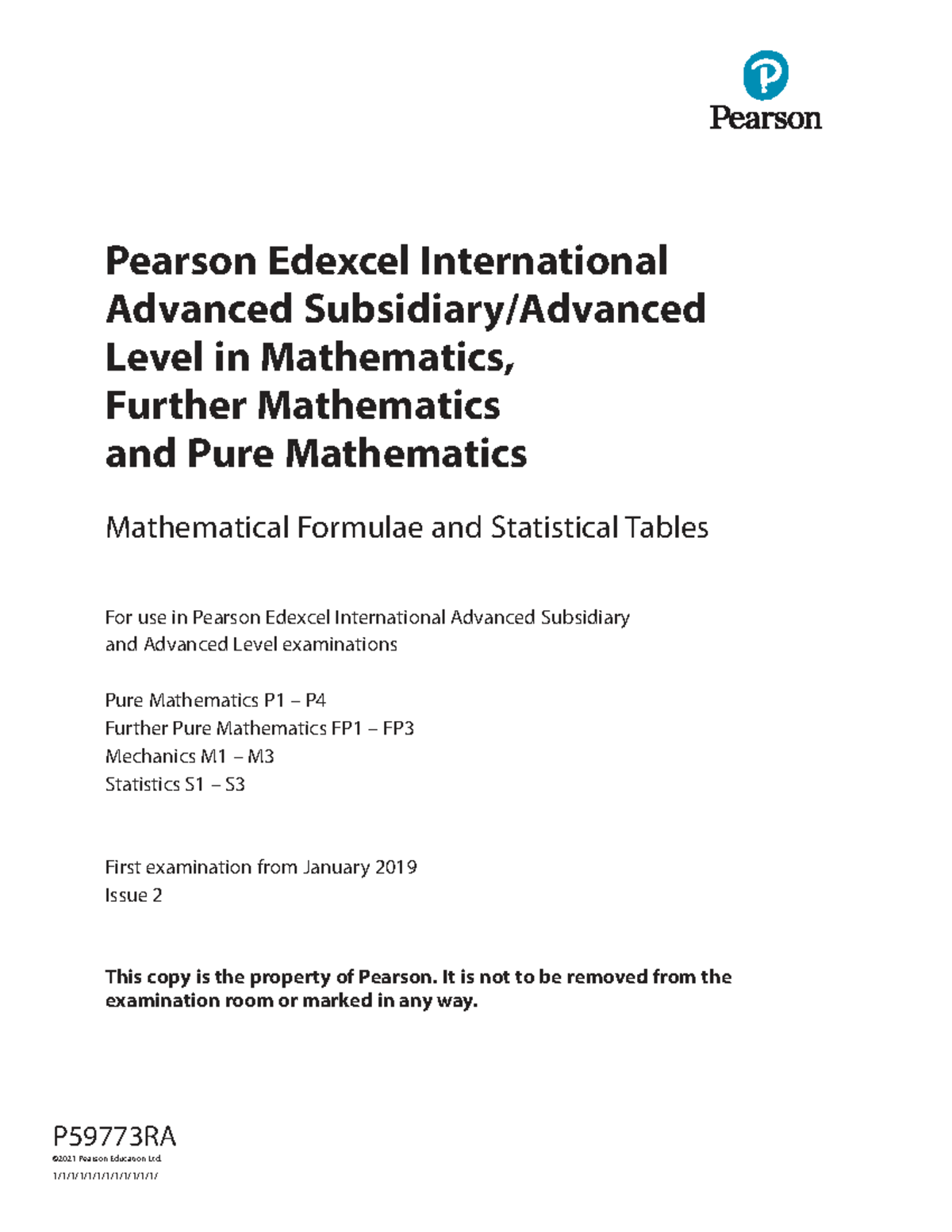 Pearson Edexcel IAL Mathematics Formulae & Statistical Tables - Studocu