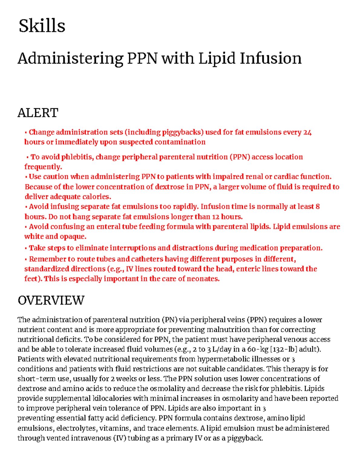 Skills for Administering PPN with Lipid Infusion: Guidelines and ...