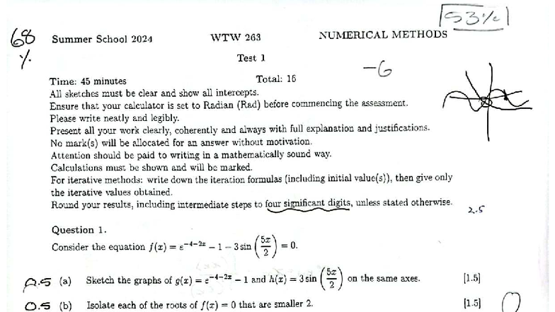 Summer School 2024 WTW 263 NUMERICAL METHODS Test 1 & 2 - Studocu