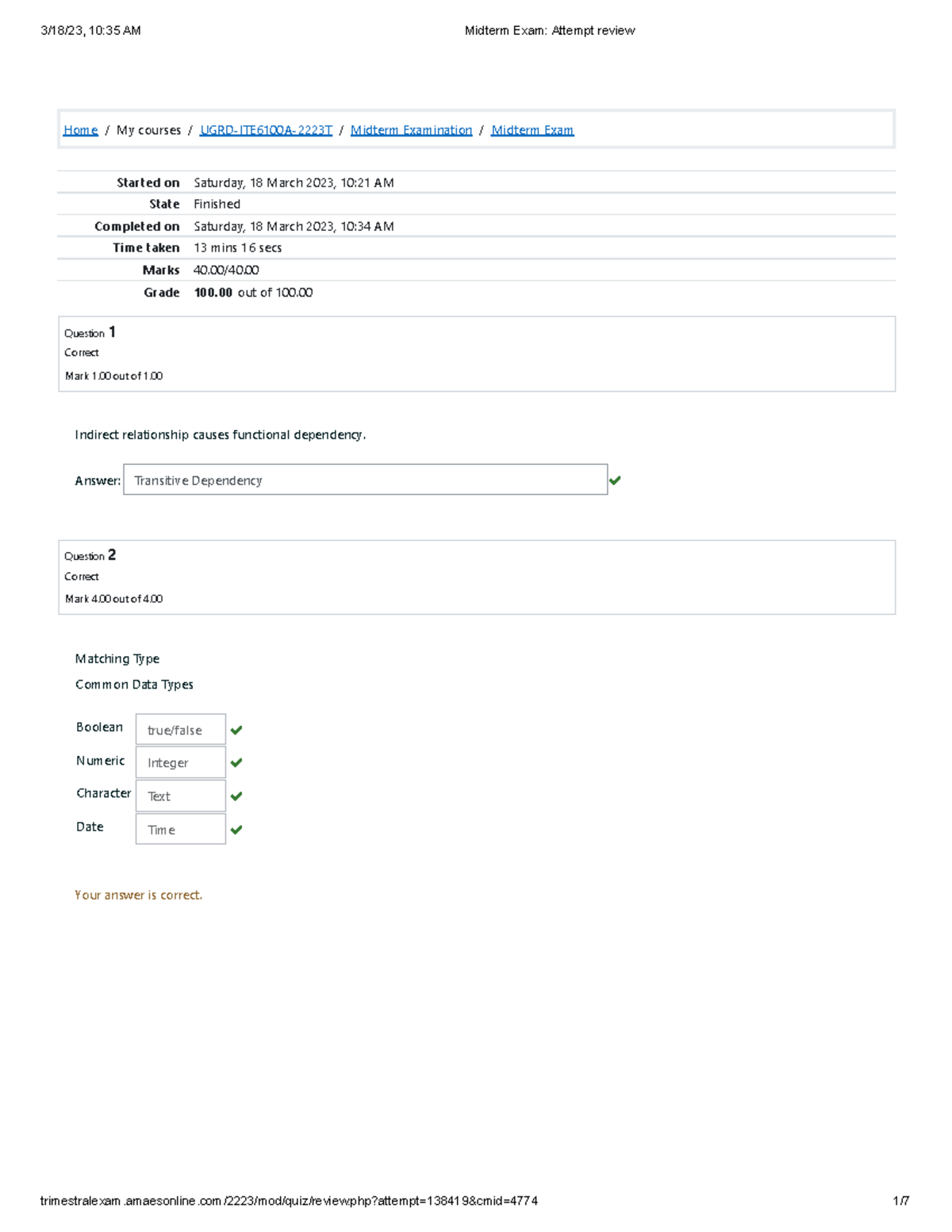 Midterm Exam Fundamentals Of Database - Home / My courses / UGRD ... Midterm Exam Fundamentals Of Database - Home / My courses / UGRD ...