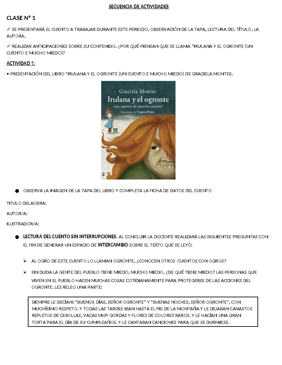 Actividades para el cuento "Irulana y el Ogronte" en Secuencia GIME ...