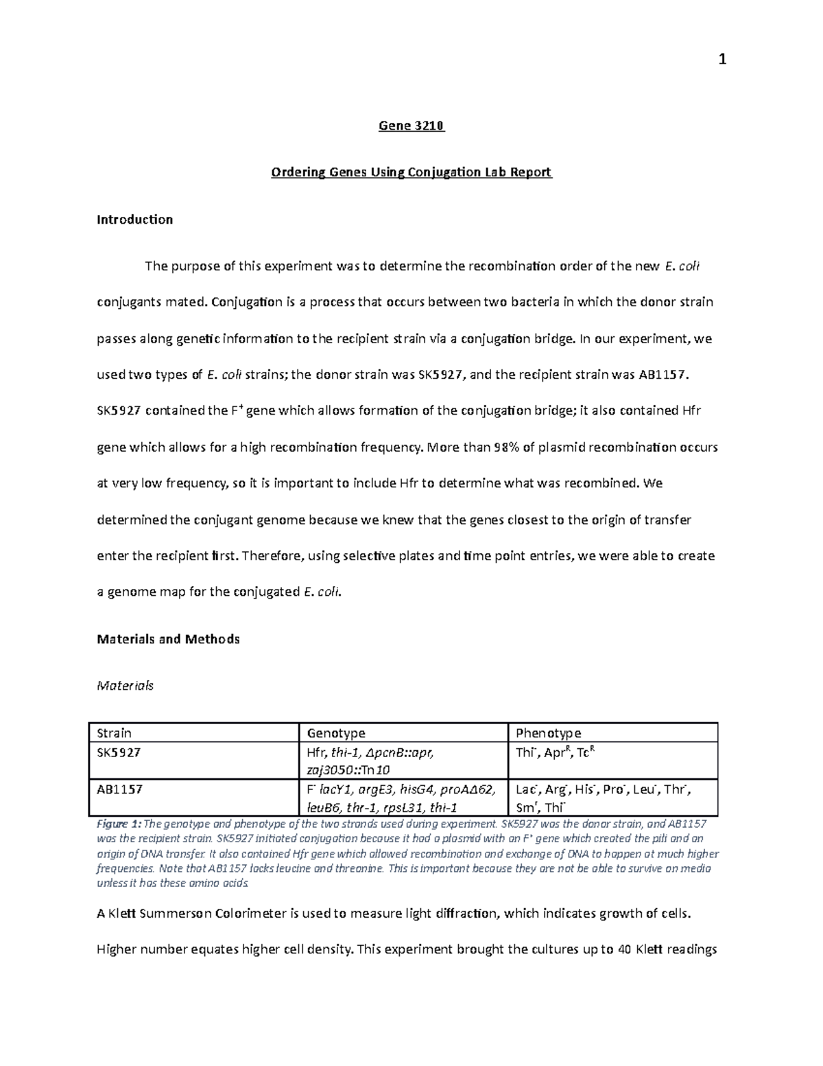 Gene 3210: Bacterial Conjugation Lab Report and Gene Mapping Analysis ...