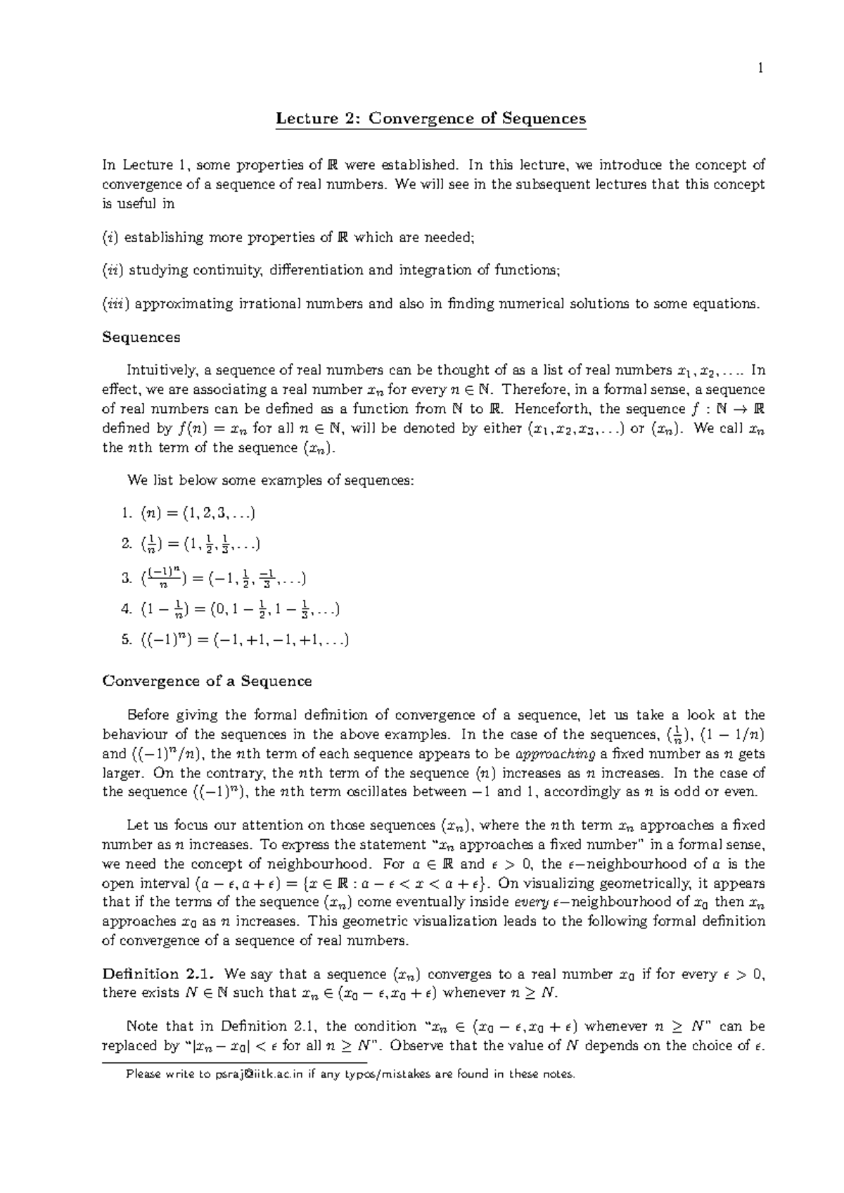 Lecture 2: Convergence of Sequences - LN-2(21) - Studocu