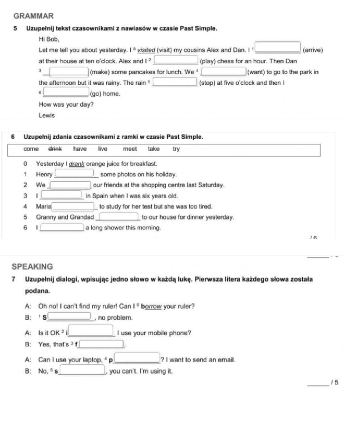 Test Unit 6 - Past Simple Verb Exercises and Dialogues - Studocu