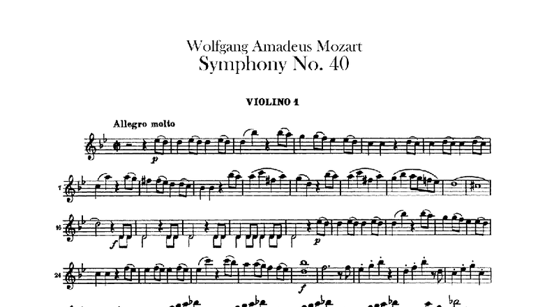 Mozart Symphony No. 40 - VIOLINO 1 Allegro Molto Analysis - Studeersnel