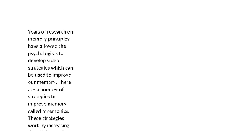 Improving Memory Strategies: Mnemonics and Techniques - Studocu