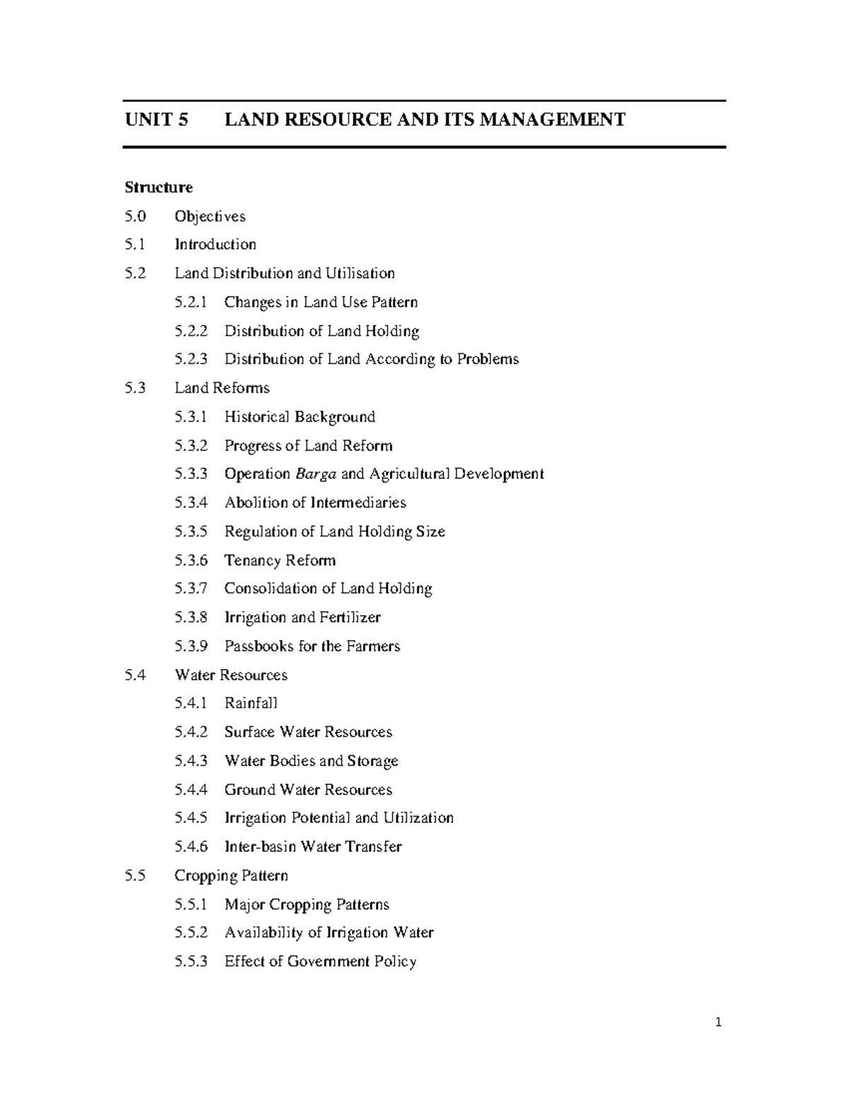 Unit 5 - Land Resource Management: Distribution, Reforms & Water Use ...