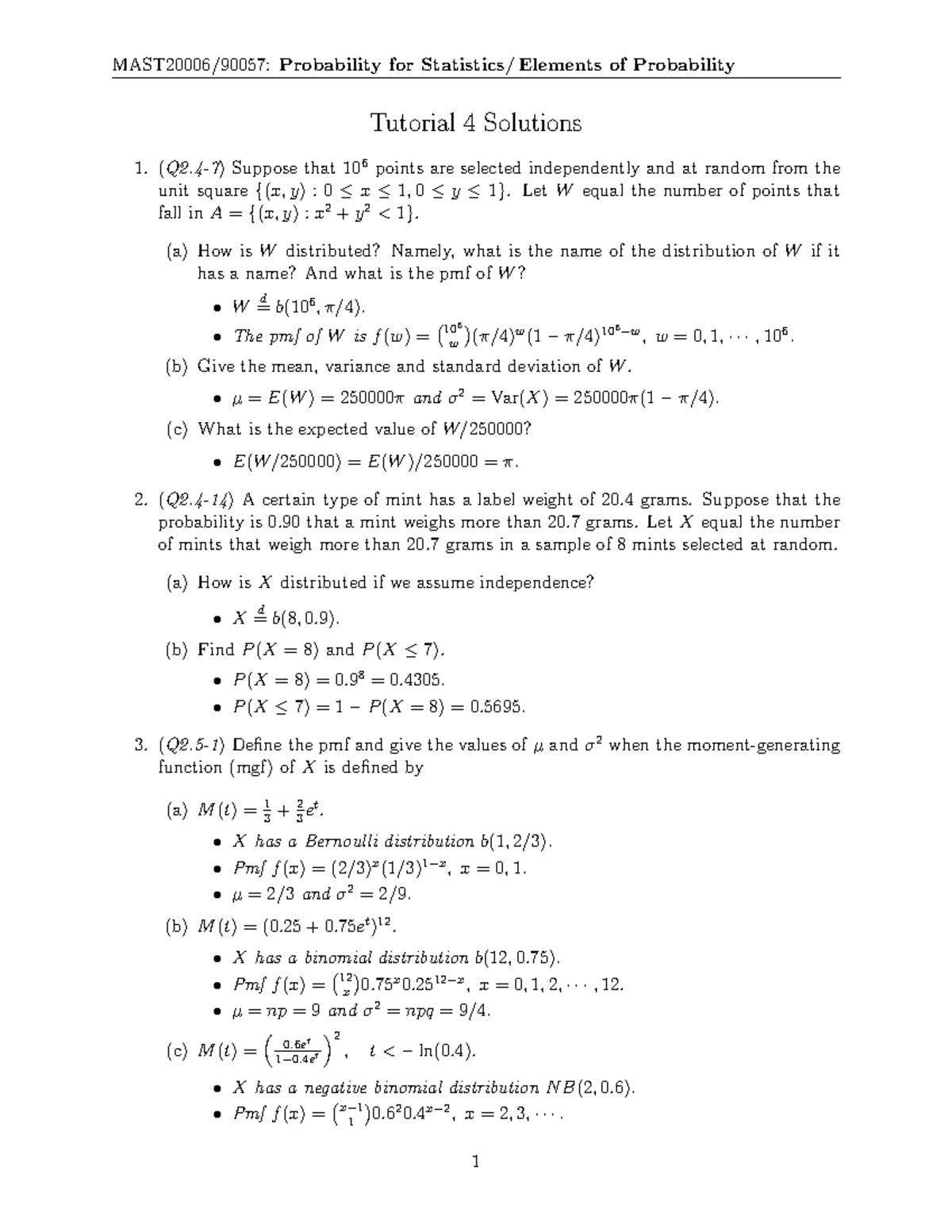 22tut4-solution - Tutorial 4 Solutions (Q2-7) Suppose that 10 6 points are selected ...