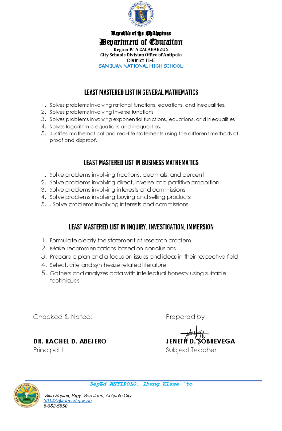 Business MATH Summative Test 1: Mastered Concepts and Skills - Studocu