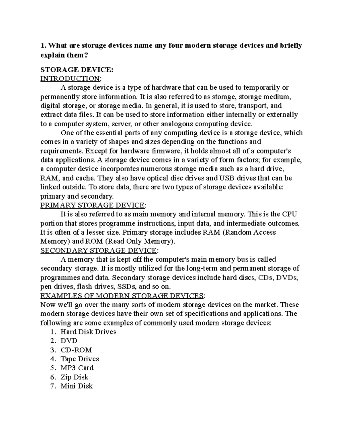 Assignment 2: Modern Storage Devices Overview and Comparisons - Studocu