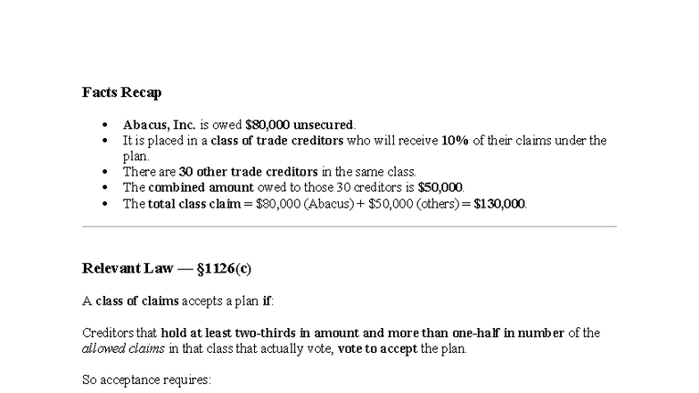 Bankruptcy Case Study: Voting Power of Abacus, Inc. in Class Claims ...