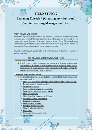 Field Study 2 Learning Episode 4 - FIELD STUDY 2 LEARNING EPISODE 4 (MATCHING PROBLEMATIC ...