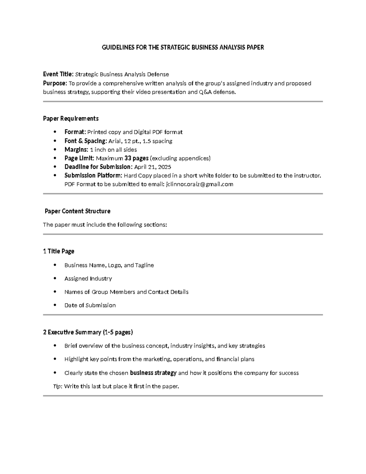 Guidelines FOR THE Strategic Business Analysis Paper - GUIDELINES FOR ...