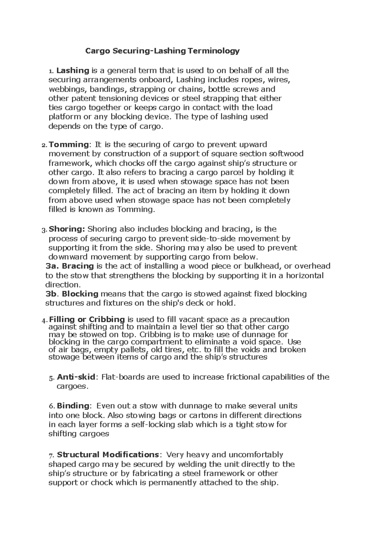Securing & Lashing Terminology: Key Concepts Explained - Studocu