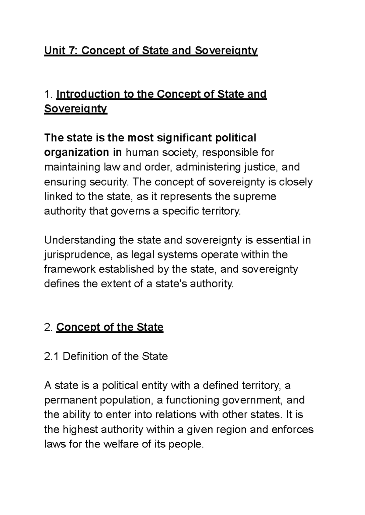 Unit 7: Understanding State and Sovereignty in Jurisprudence - Studocu