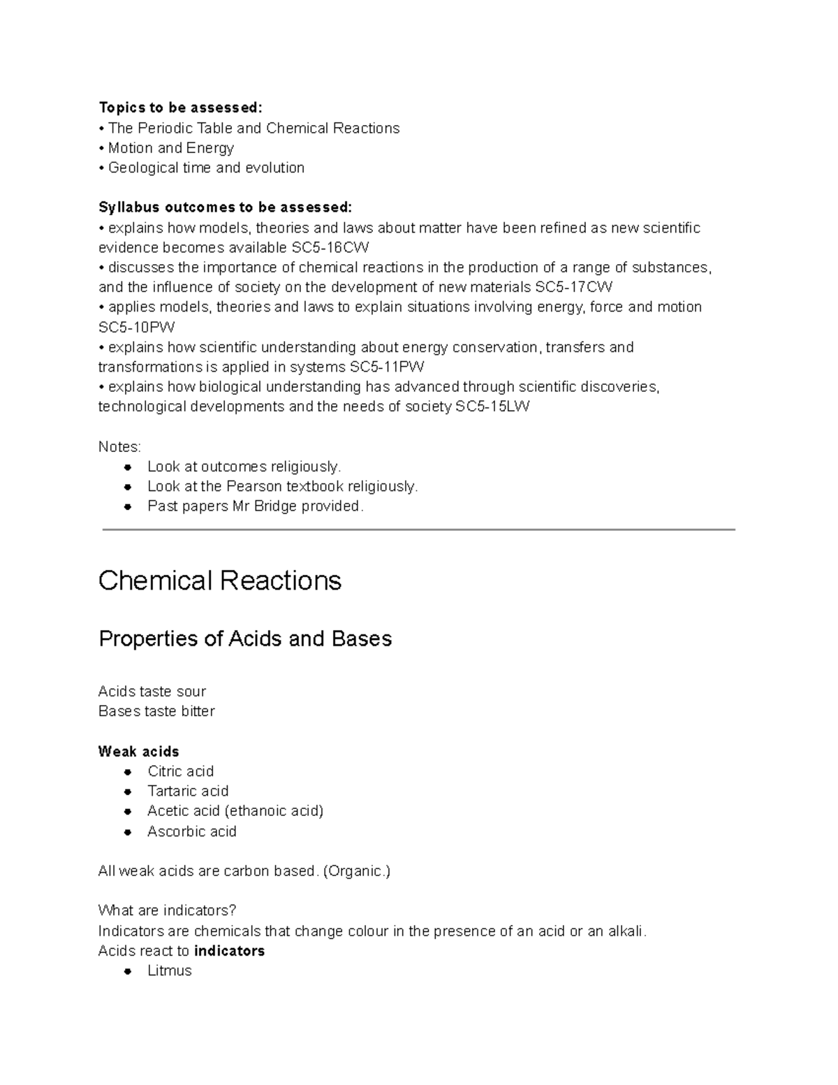 Year 10 Science Notes: Chemical Reactions, Motion & Energy Concepts ...