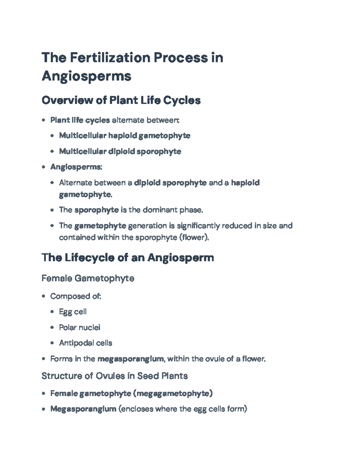 Angiosperm Fertilization Process (BIO 101): Gametophyte Formation ...