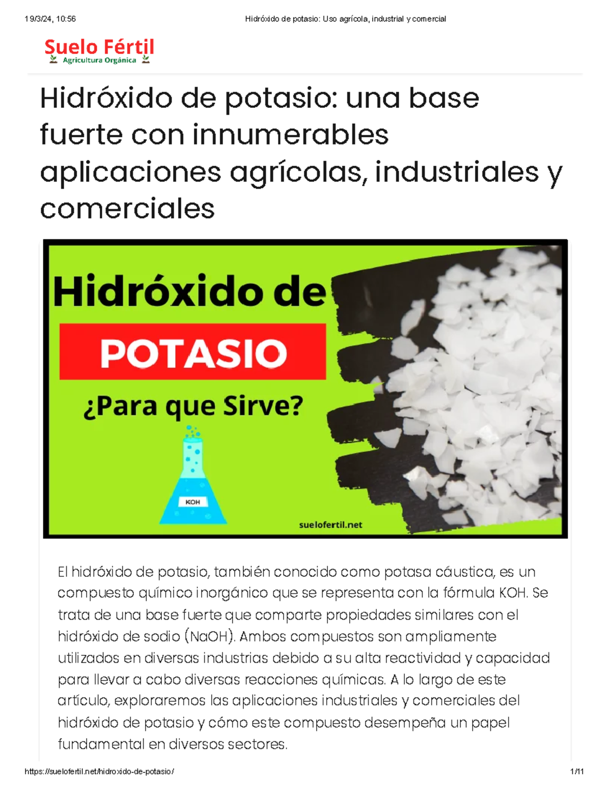 Hidróxido de Potasio (KOH): Aplicaciones Agrícolas, Industriales y Comerciales - Studocu