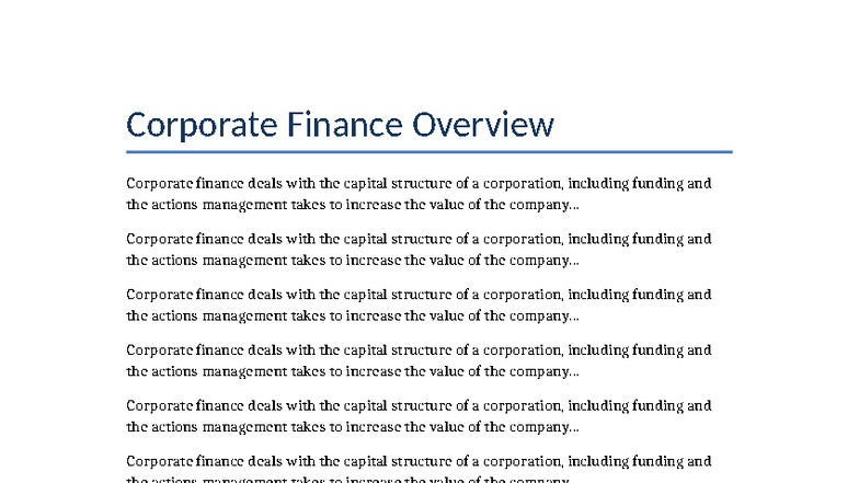 Corporate Finance Overview: Key Concepts and Strategies - Studocu
