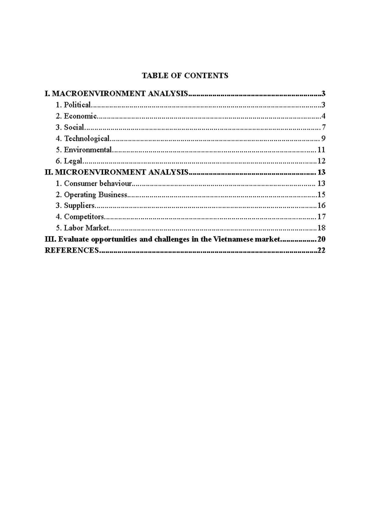Business Environment in Vietnam - TABLE OF CONTENTS I. MACROENVIRONMENT ...