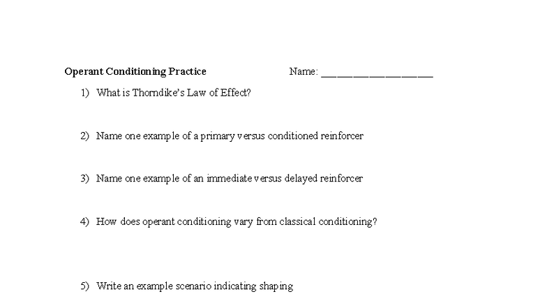 PSY100 - Operant Conditioning Practice & Reinforcement Scenarios - Studocu