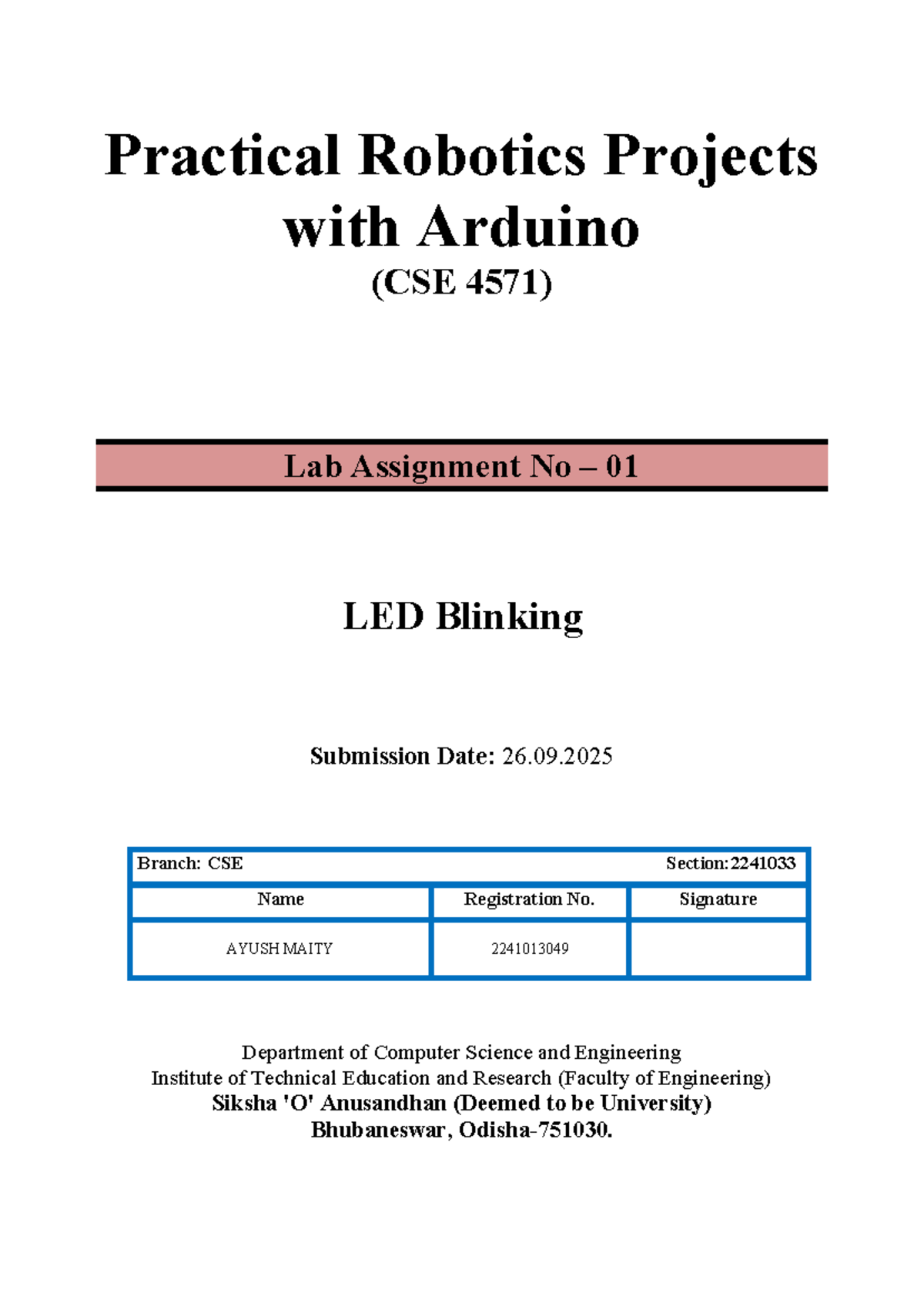 Practical Robotics Projects: LED Blinking with Arduino (CSE 4571) - Studocu