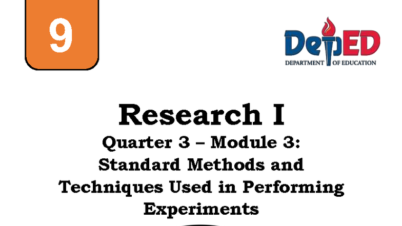 Grade 9 Science: Standard Methods & Techniques in Experiments (Q3 M3 ...