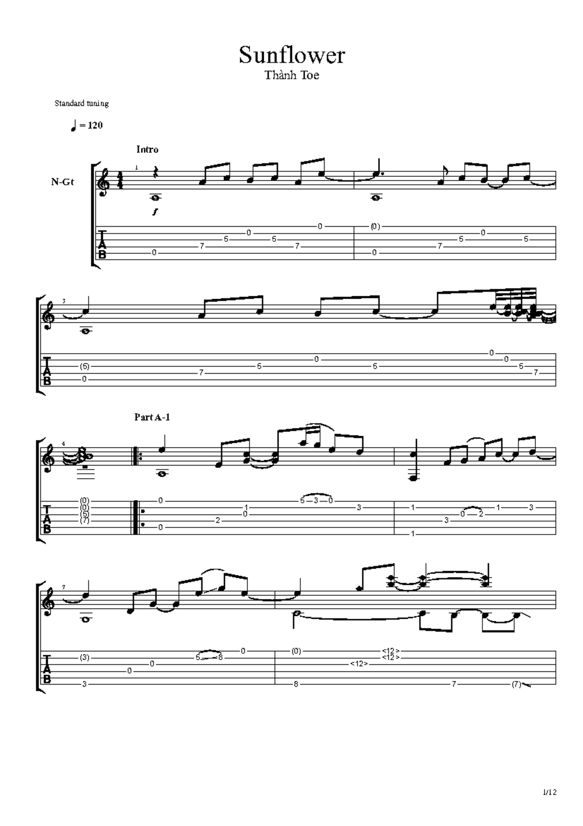 Sunflower - àdsfassafsa - Sunflower Thành Toe = 120 Standard tuning 1 ...