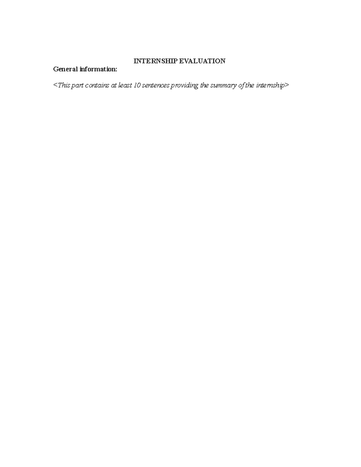 Internship Evaluation Template for Performance Assessment - Studocu