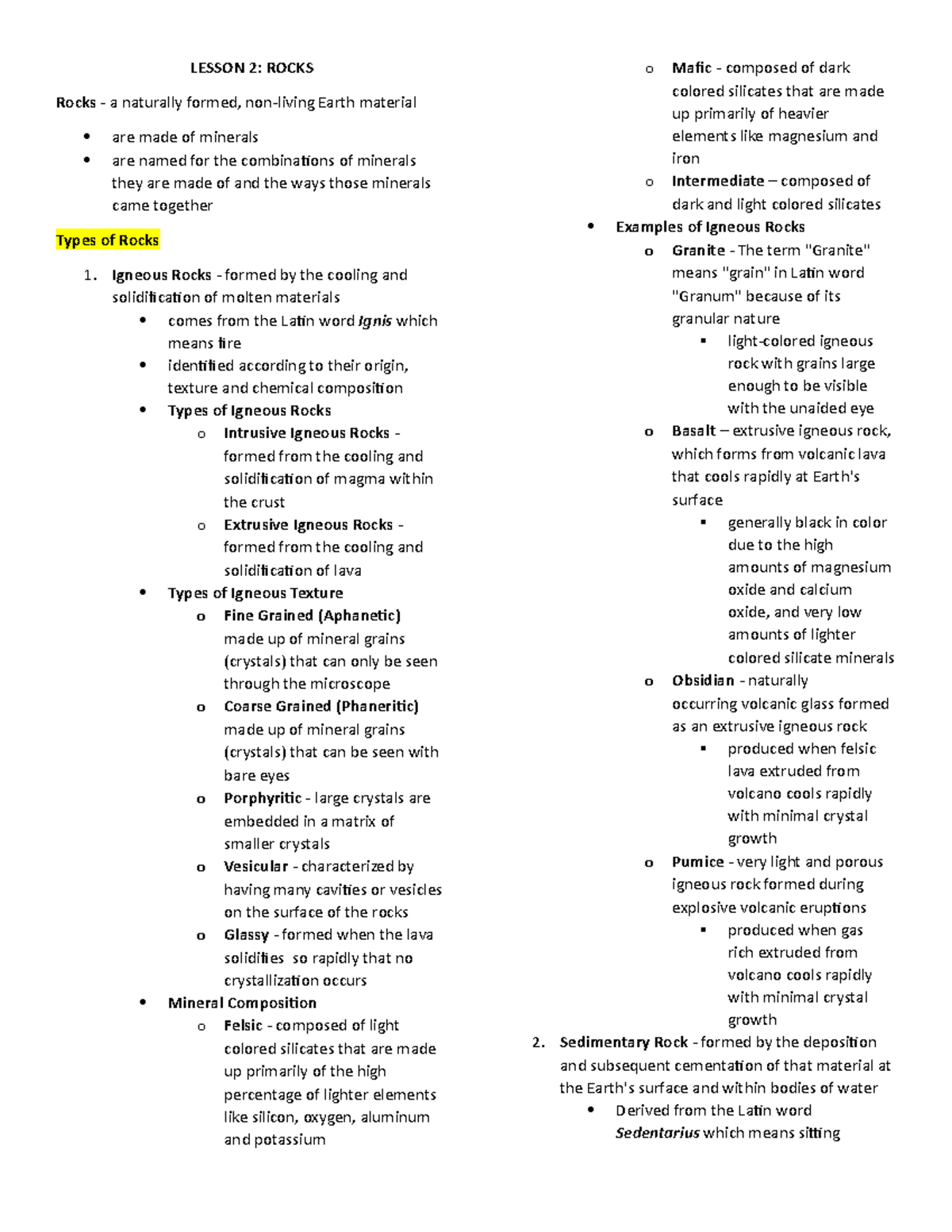 Earth Science Reviewer Lesson 2: Rocks - LESSON 2: ROCKS Rocks - a ...