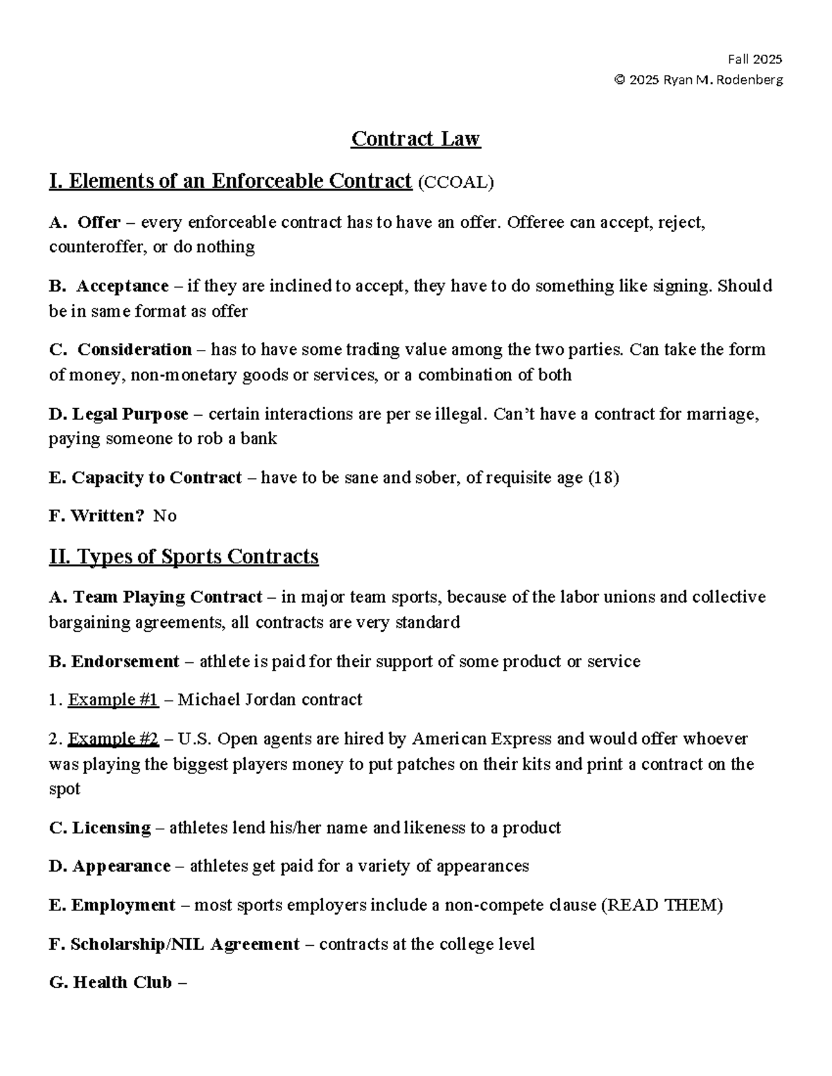 Contract Law I (CCOAL): Enforceable Elements & Types Overview (Fall ...