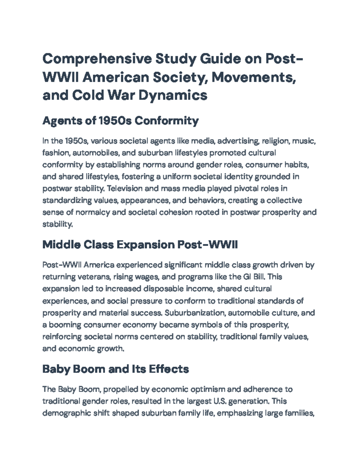 Comprehensive Study Guide: Post-WWII American Society & Cold War ...