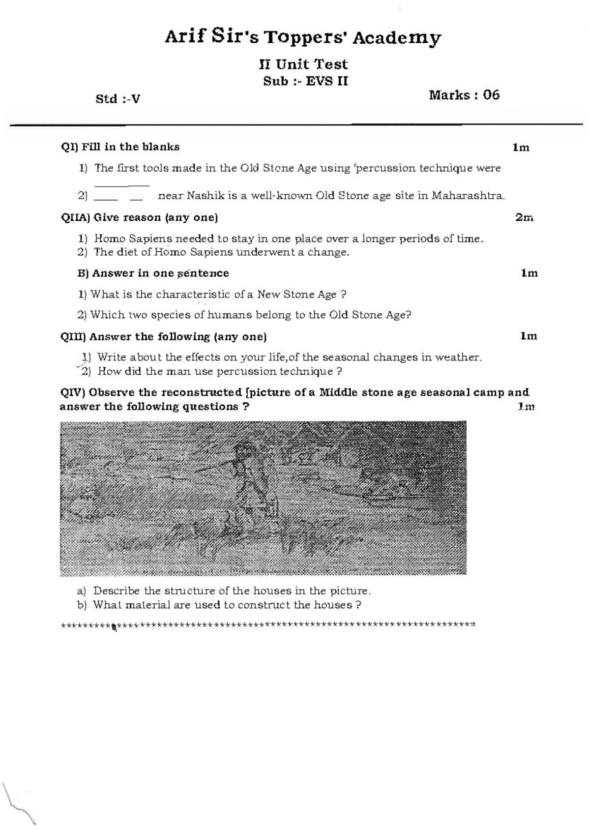 Class 5 EVS II Unit Test Paper - Arif Sir's Academy - Studocu
