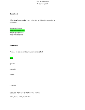 CNSL 503 Statistics Module 2 Problem Set - Module 2 Problem Set Due No due date Points 5 ...