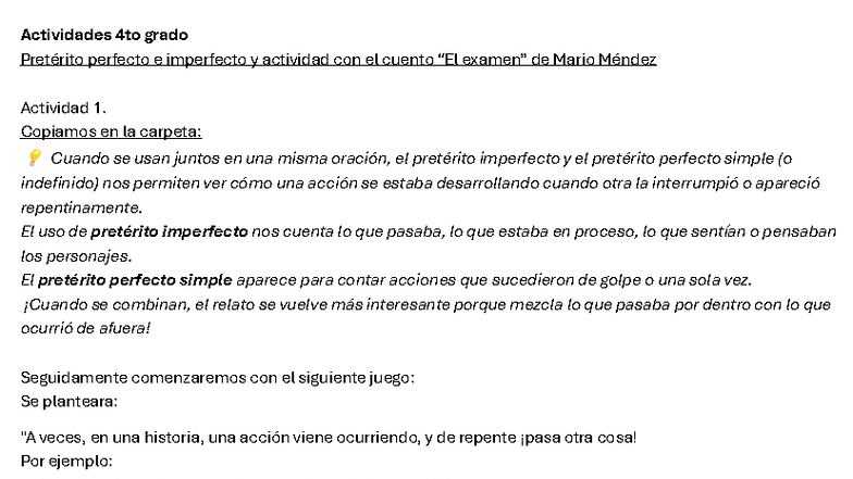 Actividades 4to Grado: Pretérito Perfecto e Imperfecto + Examen de ...