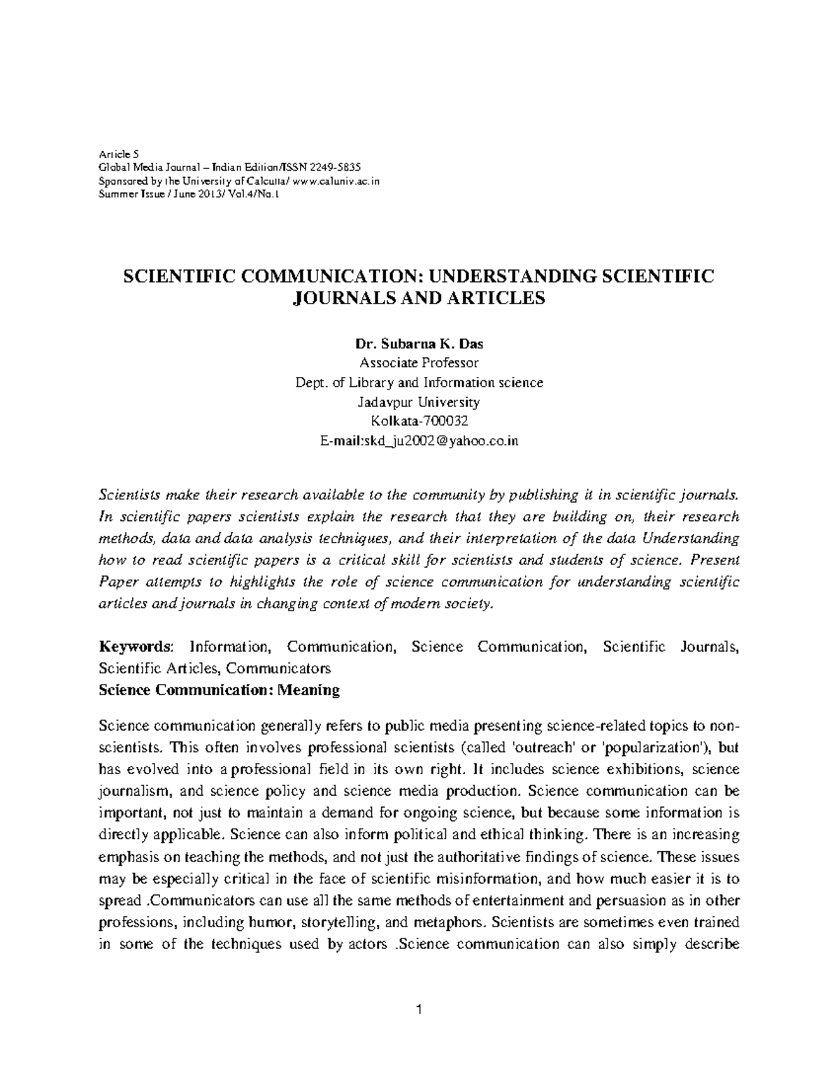 Understanding Scientific Journals and Articles: A Guide by Dr. Subarna ...