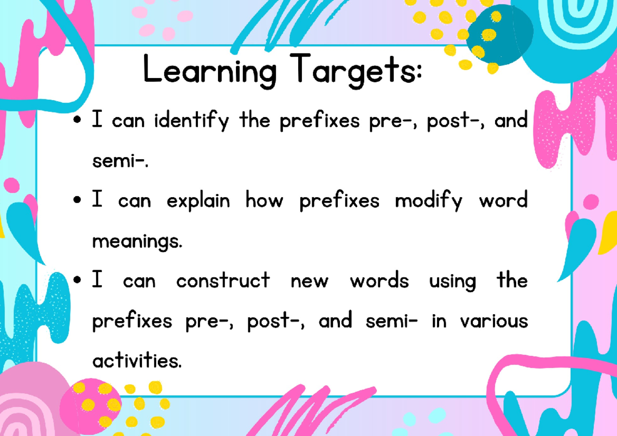 Learning targets - MATER - Bachelor In English Education - Learning ...