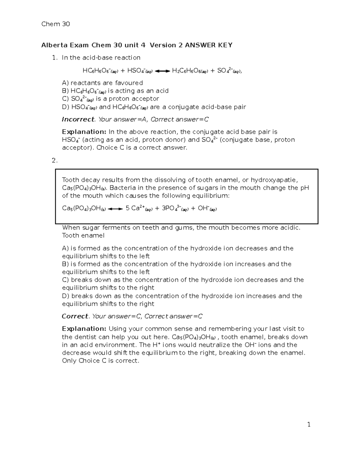 Alberta Exam Chem 30 unit 4 Version 2 Answer KEY - Alberta Exam Chem 30 unit 4 Version 2 ANSWER ...