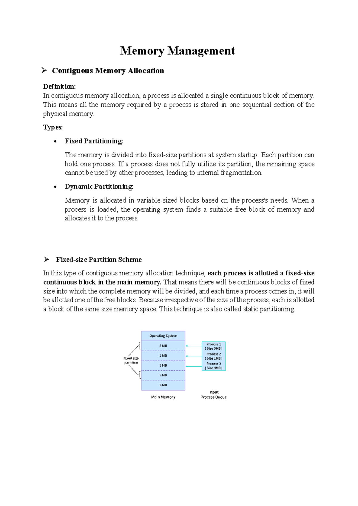 Memory Management Techniques: Contiguous Allocation & Paging (CS101) - Studocu