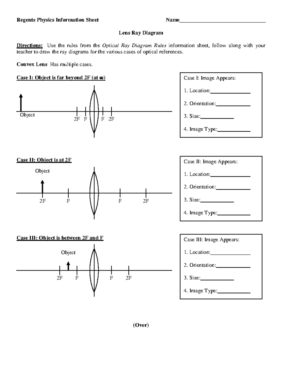 Regents Physics: Lens Ray Diagram Worksheet - Studocu
