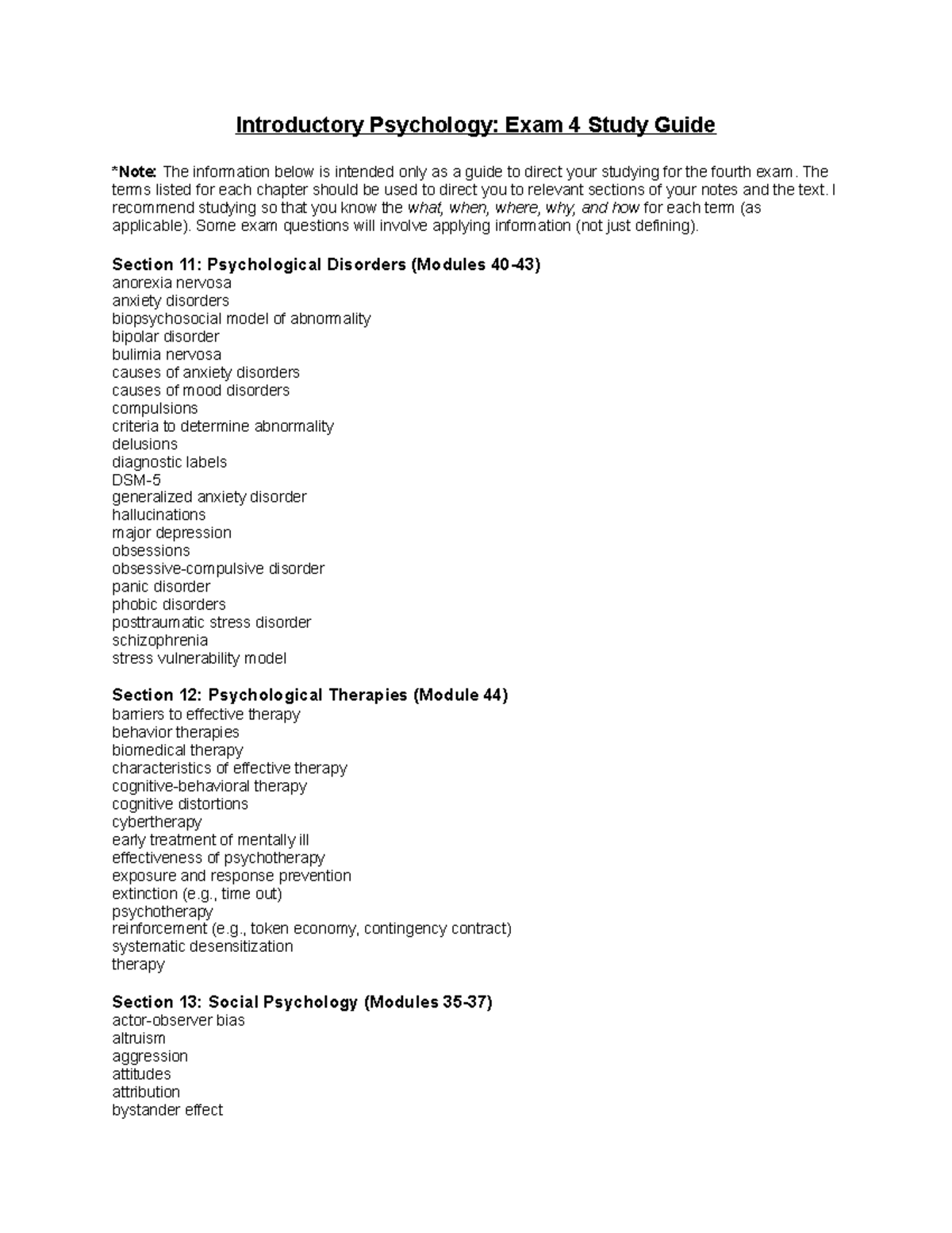 PSYCH 100 Exam 4 Study Guide - Introductory Psychology: Exam 4 Study ...