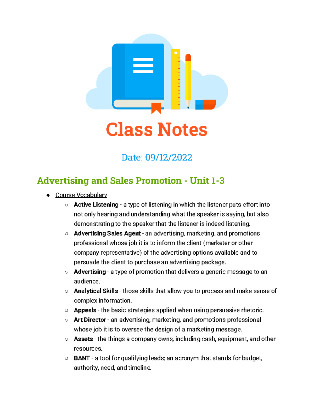 Advertising and Sales Promotion Class Notes (Unit 1) - Studocu